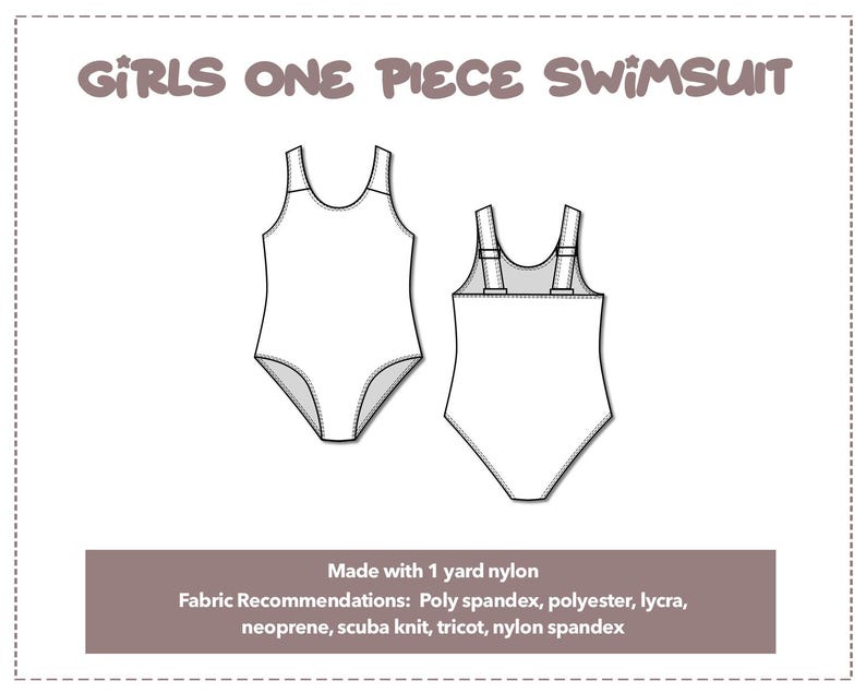 Girls One Piece Swimsuit Sewing Pattern (PDF Download): Sizes 3Y-7Y - Etsy
