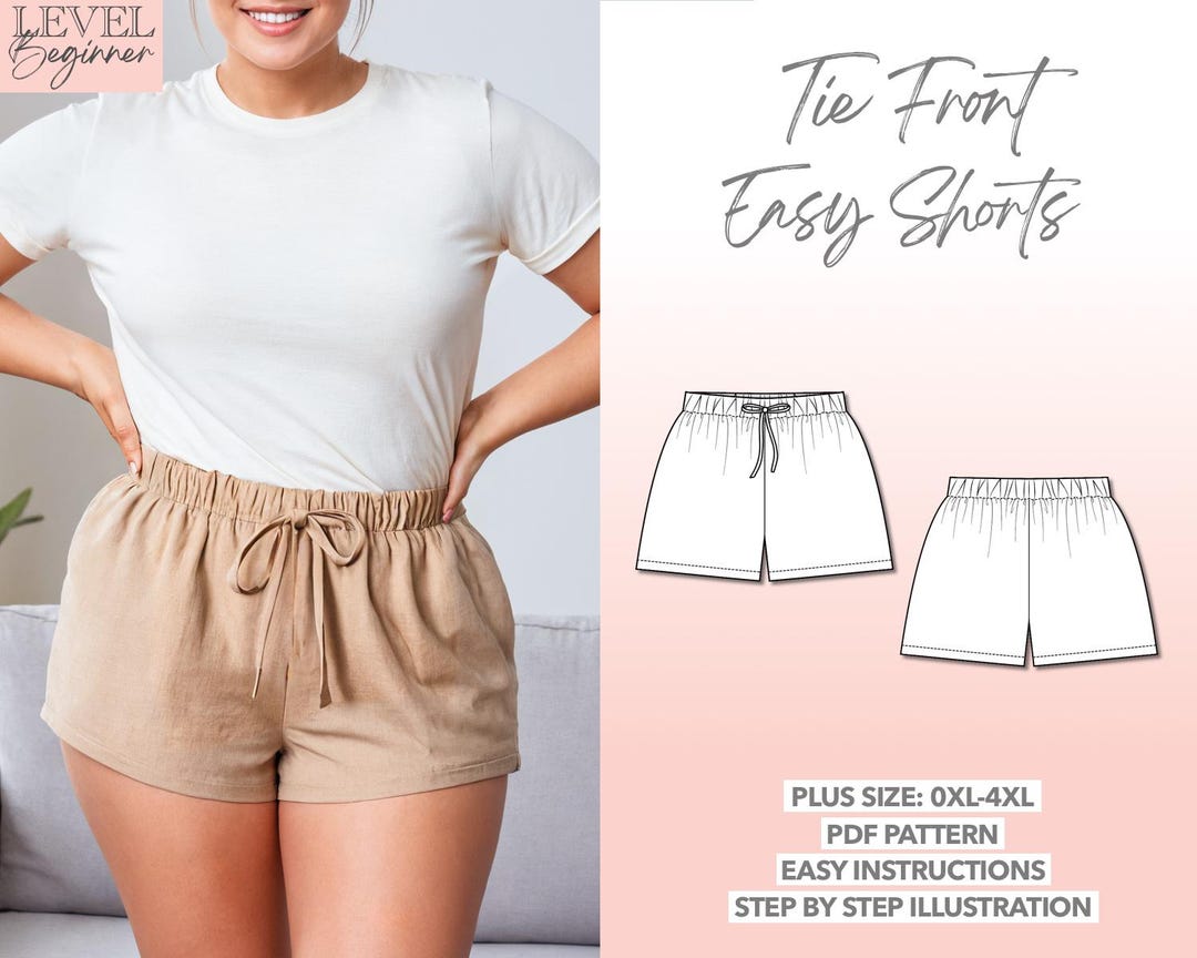 Plus Size Sewing Pattern 0XL-4XL Tie Front Easy Shorts PDF Pattern ...