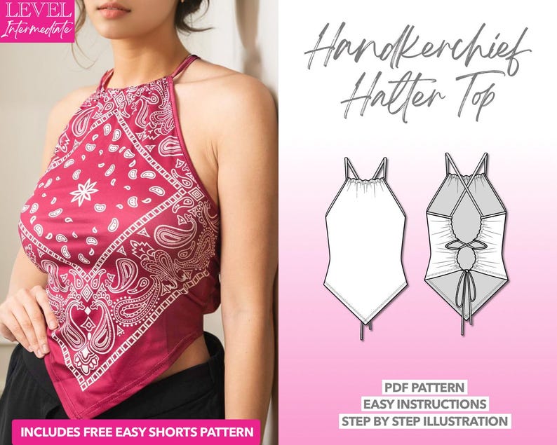 Handkerchief Halter Top Sewing Pattern: Boho Crop Top (PDF Download XS ...