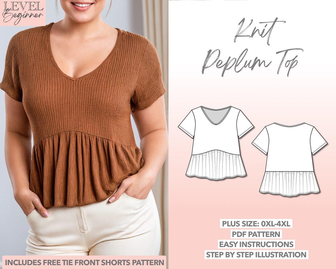 Plus Size Knit Peplum Top Sewing Pattern (0XL-4XL) (PDF Pattern) - Etsy