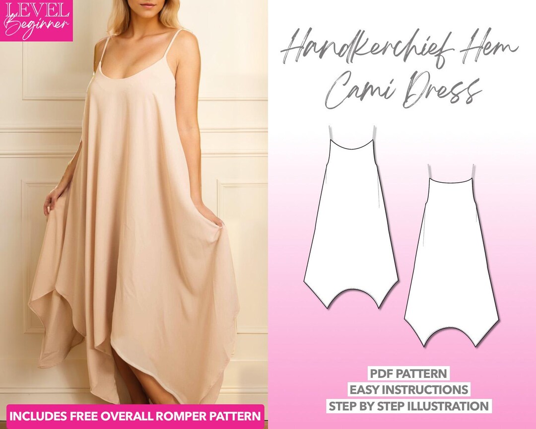 Handkerchief Hem Cami Dress Sewing Pattern: Women's Sizes XS-XXXL (PDF ...