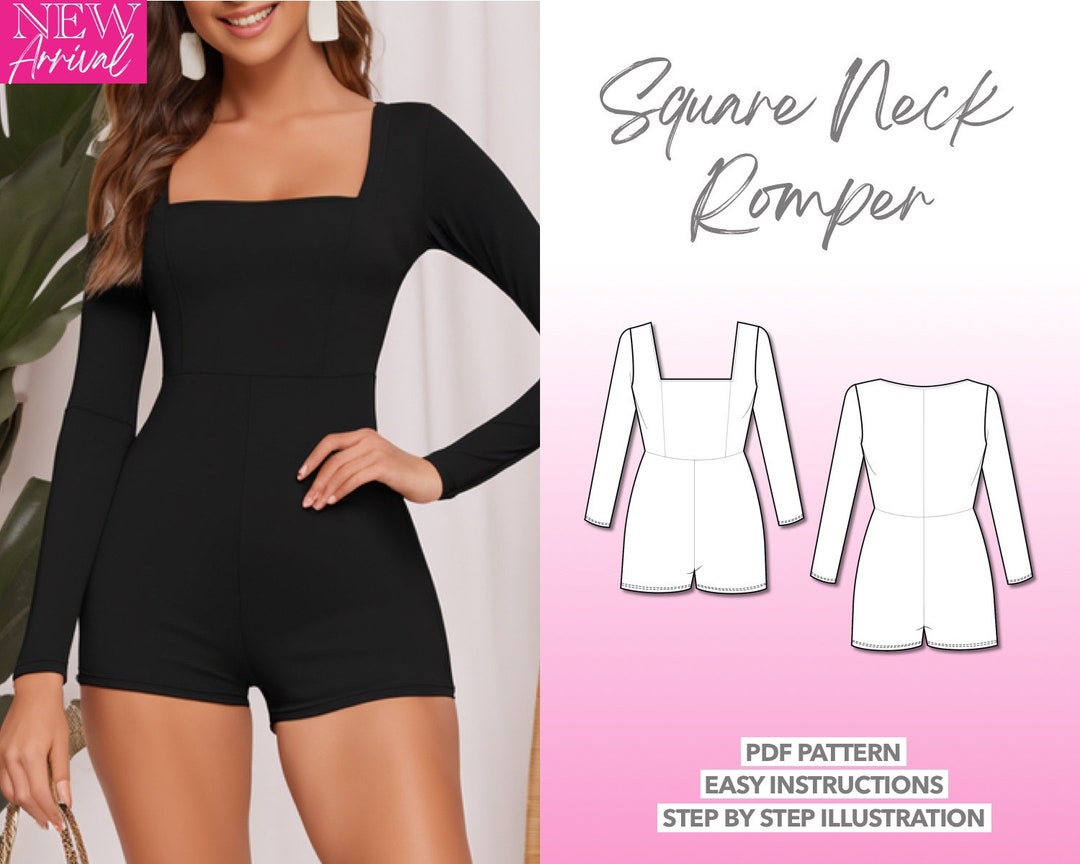 Romper Sewing Pattern Square Neck Unitard Romper Pattern Long Sleeve ...