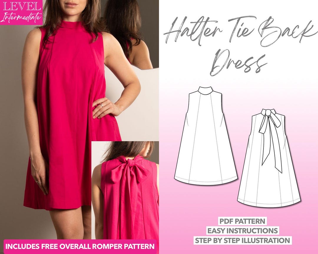 Dress Sewing Pattern Halter Tie Back Dress Pattern Women Sewing Pattern ...