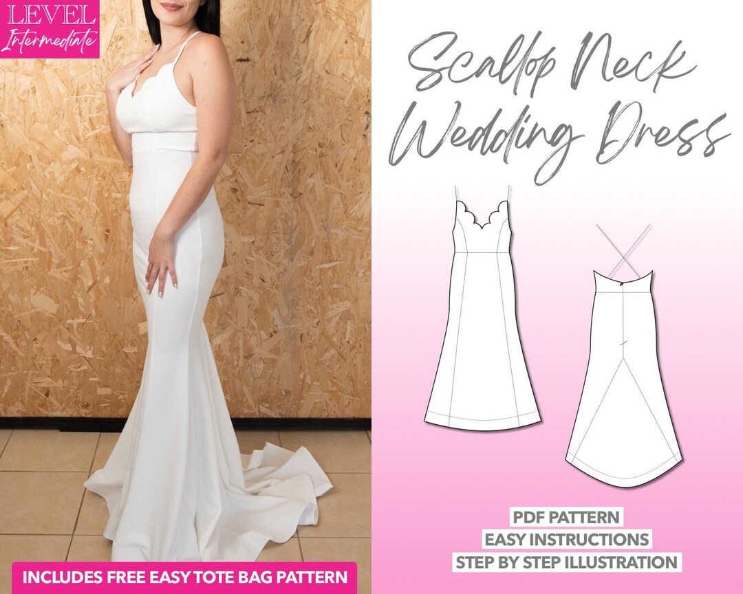 Mermaid Hem Wedding Dress Sewing Pattern: Scallop Neck Cami (PDF ...