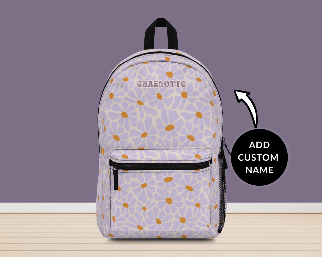 Personalized Groovy Daisy Floral Pattern Backpack With Custom Name ...