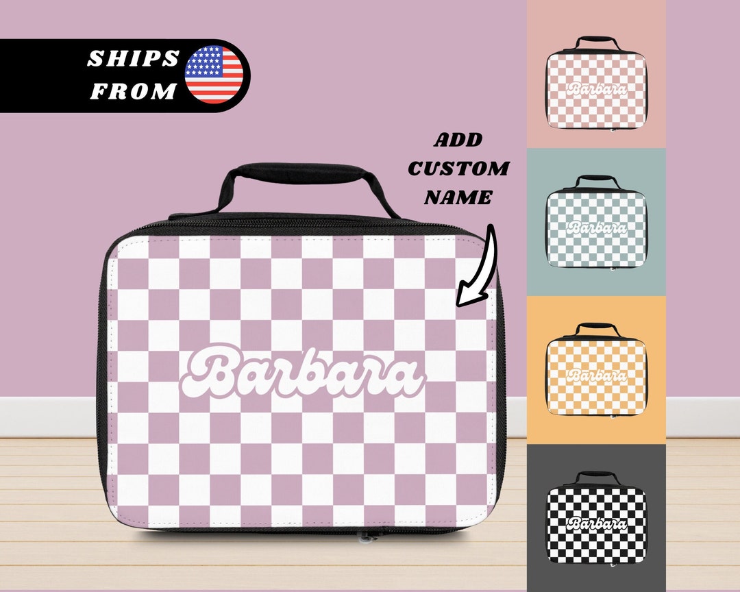 Custom Name Retro Checkered Lunch Bag Insulated Women, Meal Bag for ...