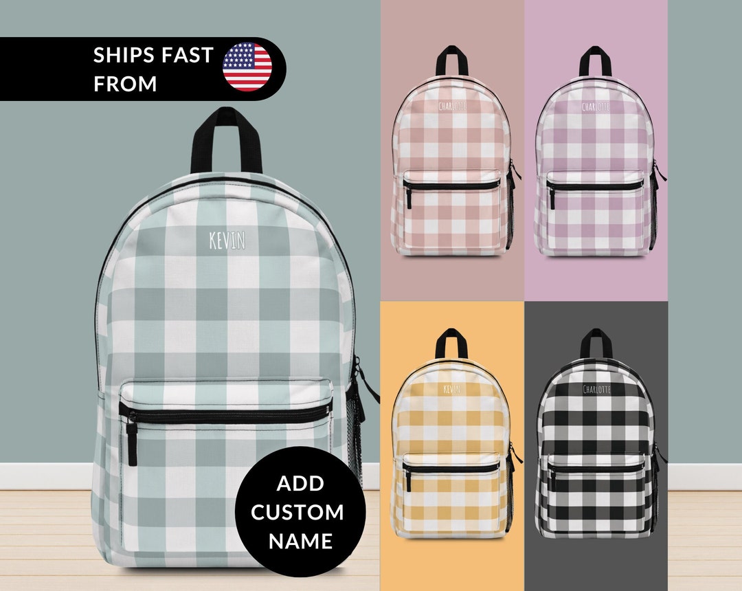 Personalized Retro Blue & White Gingham Backpack, Back to School Gift ...