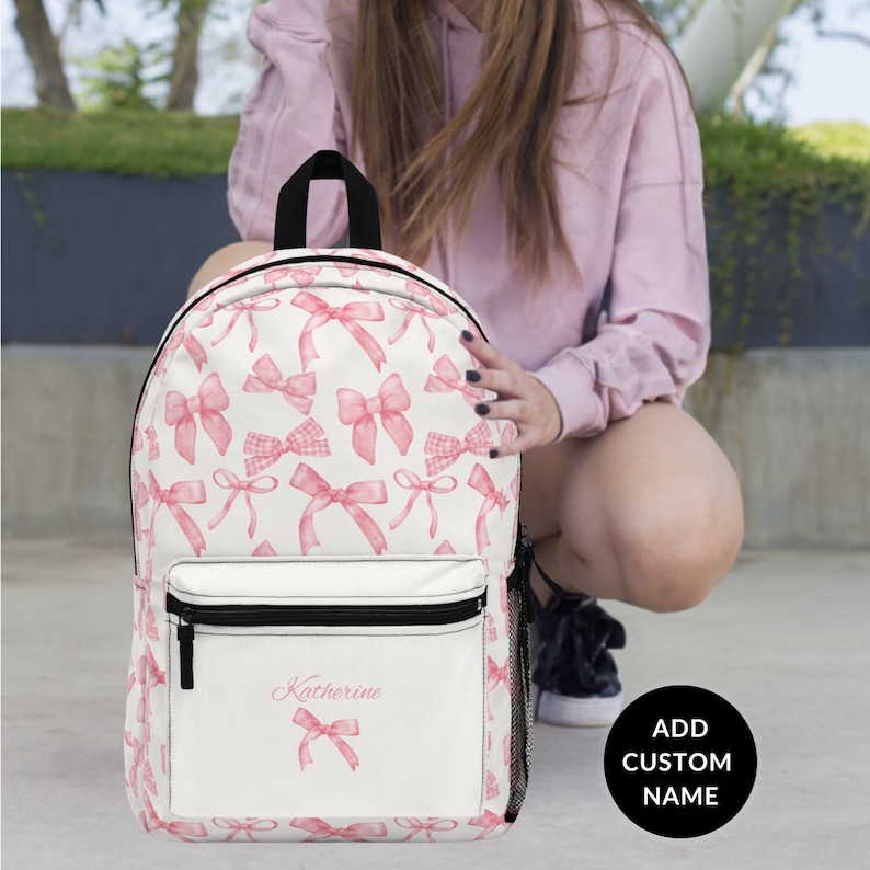 Personalized Coquette Backpack With Pink Bows Pattern, Back to School ...