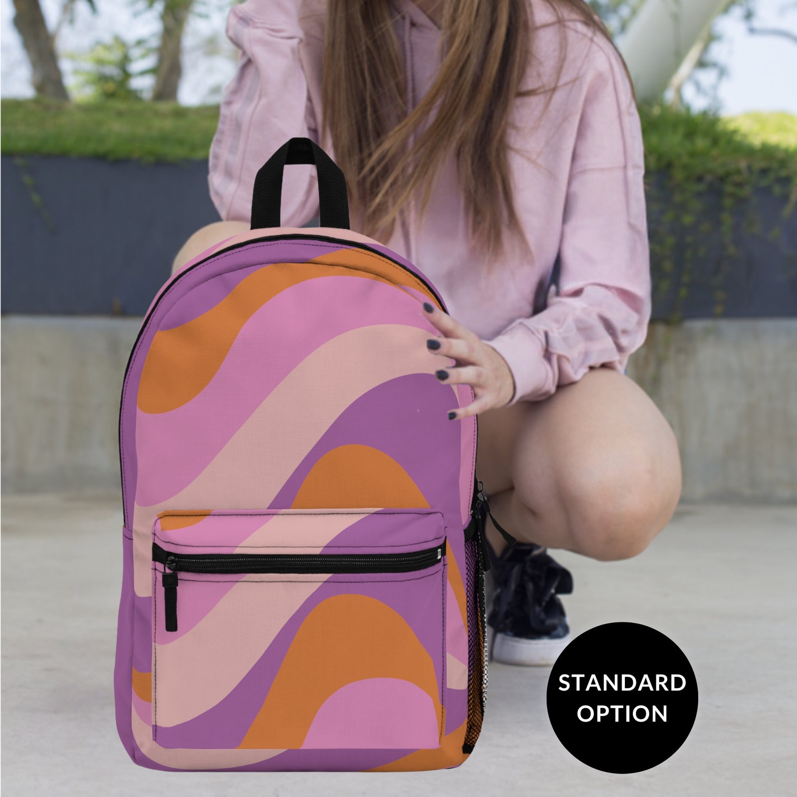 Personalized Retro Groovy Wavy Pattern Backpack With Custom Name, Back ...
