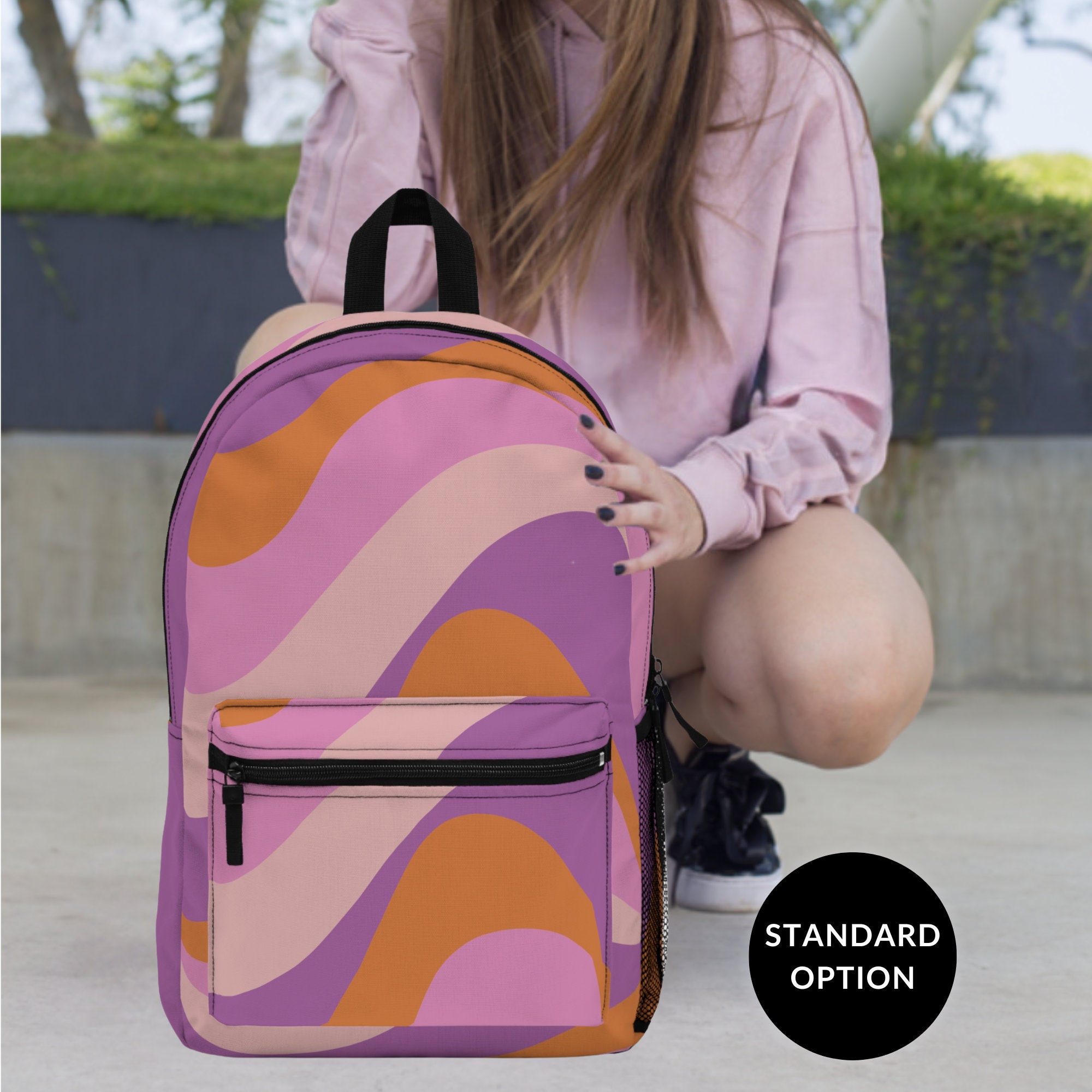 Personalized Retro Groovy Wavy Pattern Backpack With Custom Name, Back ...