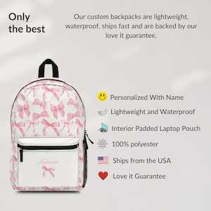 Personalized Coquette Backpack With Pink Bows Pattern, Back to School ...