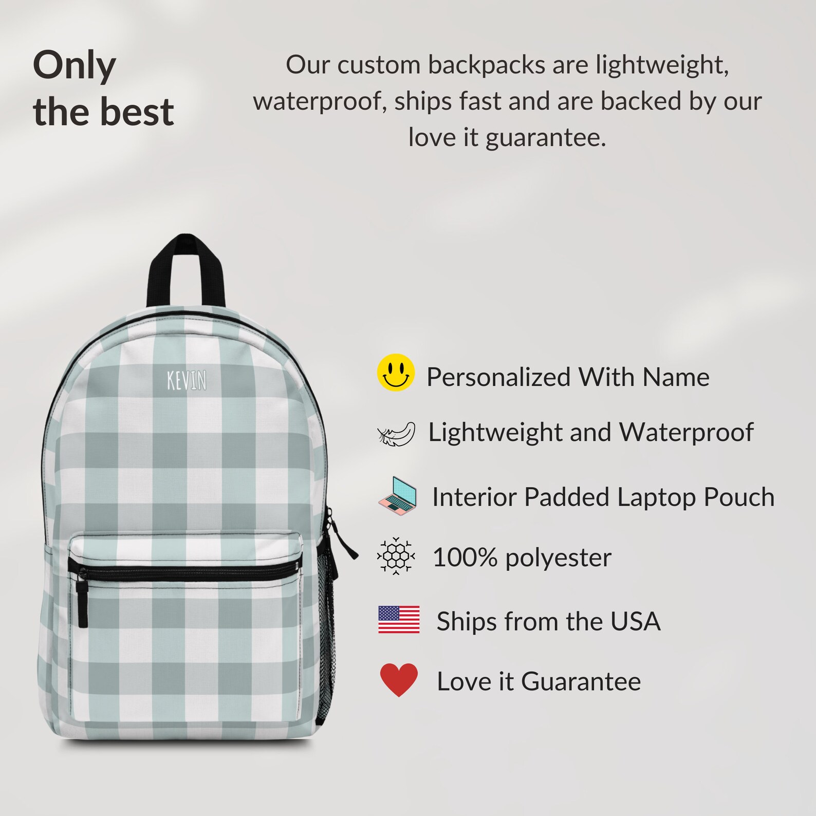 Personalized Retro Blue & White Gingham Backpack, Back to School Gift ...