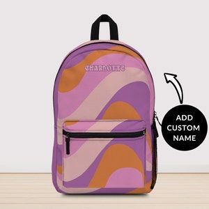 Personalized Retro Groovy Wavy Pattern Backpack With Custom Name, Back ...