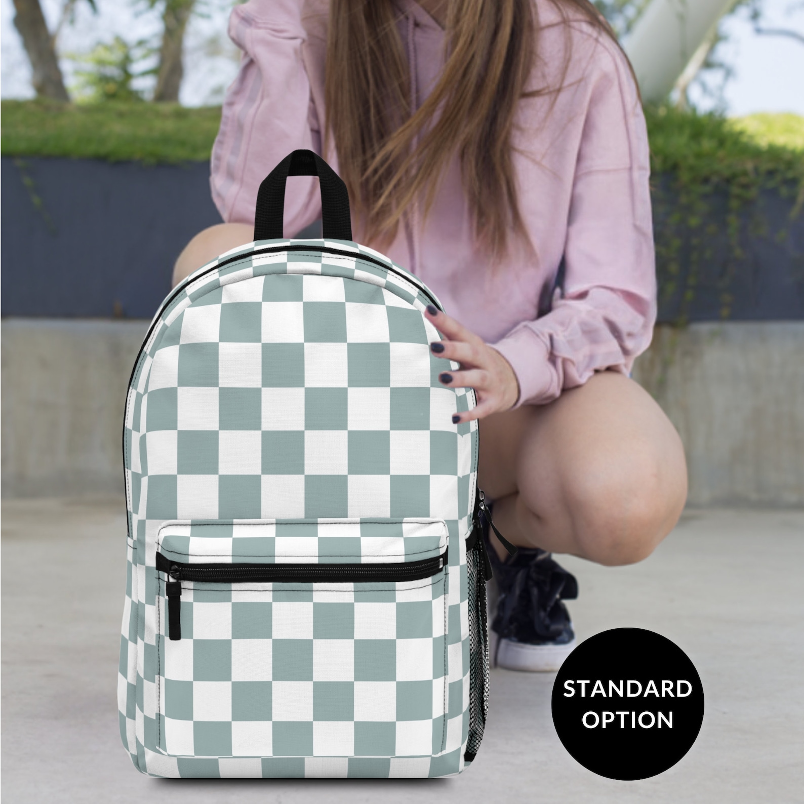 Custom Name Retro Blue Checkered Backpack Purse Women, Large Backpack ...