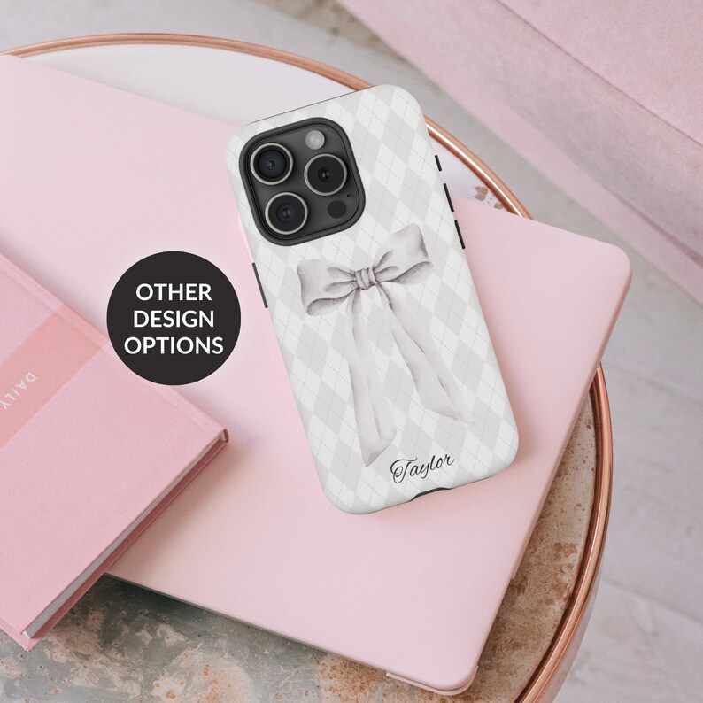 Custom Name Black Bow Print Dark Coquette iPhone Case, Black Ribbon ...