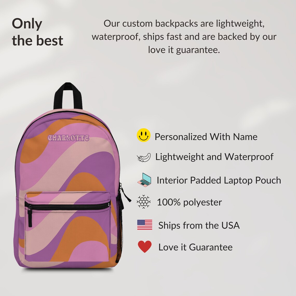 Personalized Retro Groovy Wavy Pattern Backpack With Custom Name, Back ...