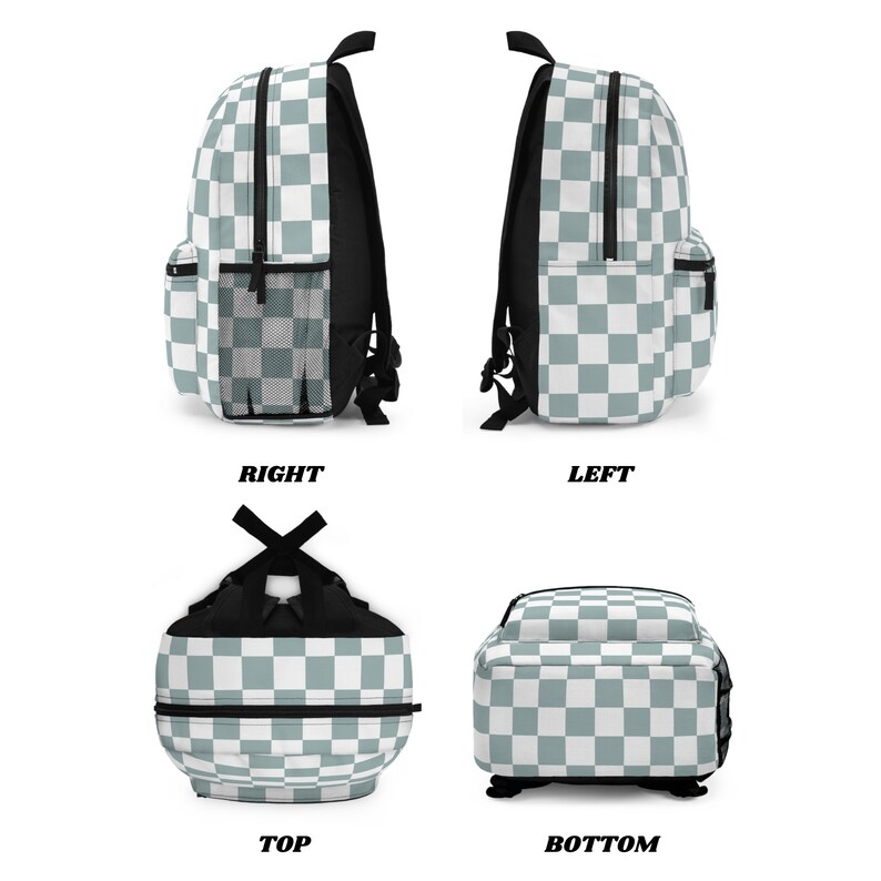 Custom Name Retro Blue Checkered Backpack Purse Women, Large Backpack ...