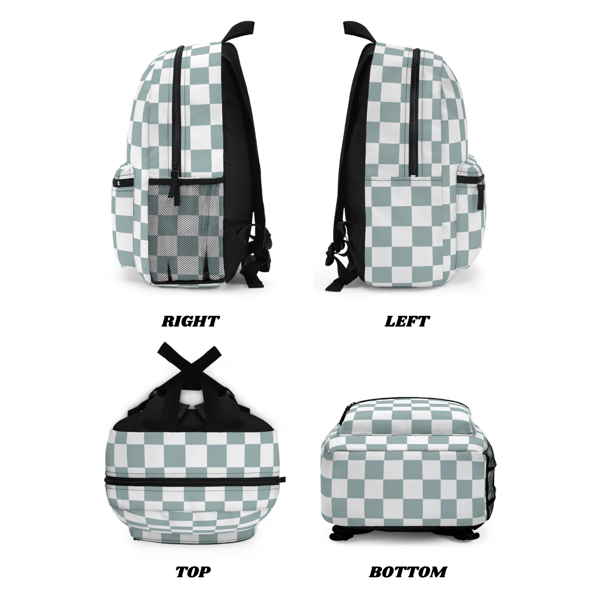 Custom Name Retro Blue Checkered Backpack Purse Women, Large Backpack ...