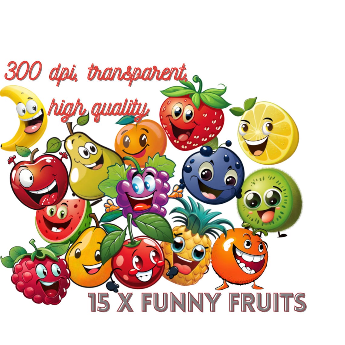 Clipart, Funny Fruits, Happy Fruits, PNG, Transparent Background, High ...