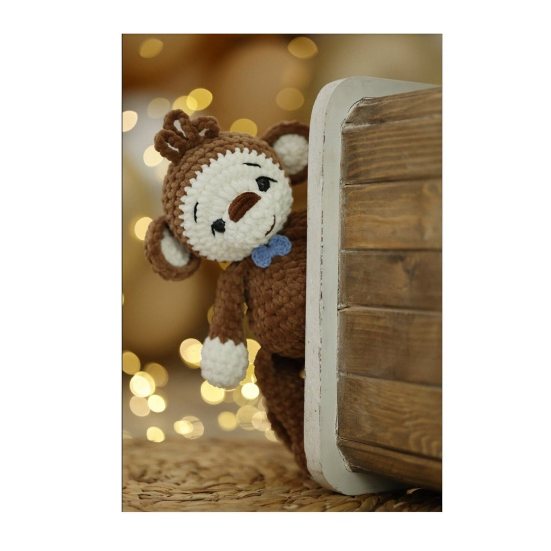 Bon the Monkey, Small Plush Monkey Toy, Handmade Gift Toy, Knitted ...