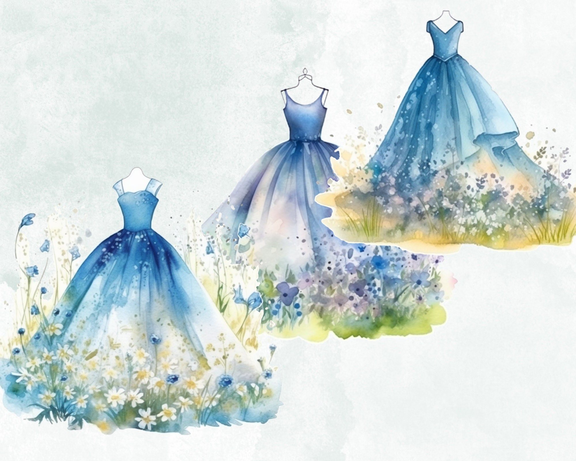 9 Beautiful Princess Dresses With Spring Flowers Digital Illustrations ...