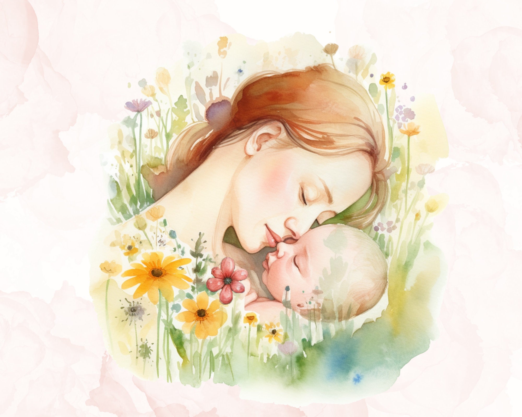 Watercolor Mother and Baby Clipart Set, Newborn Sleeping, PNG Files ...