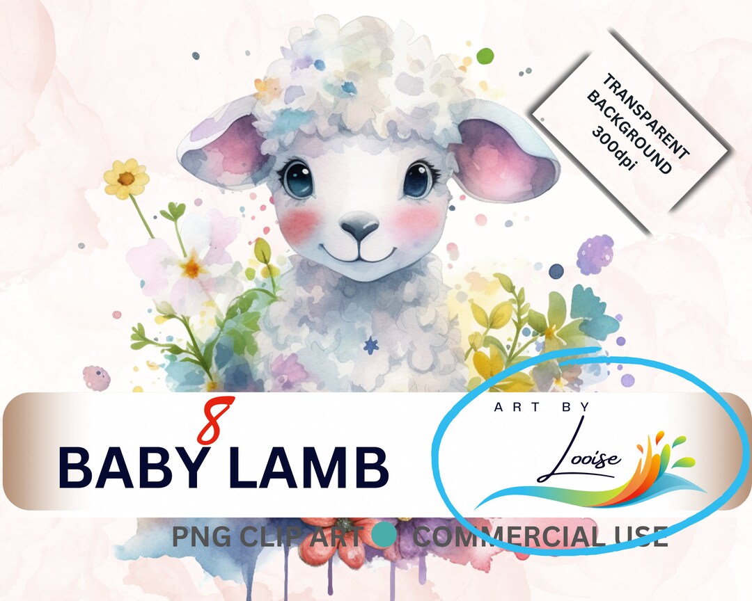 Baby Lamb Clipart, Cute Image, Baby Shower, Digital Images, Transparent Background, PNG Files ...