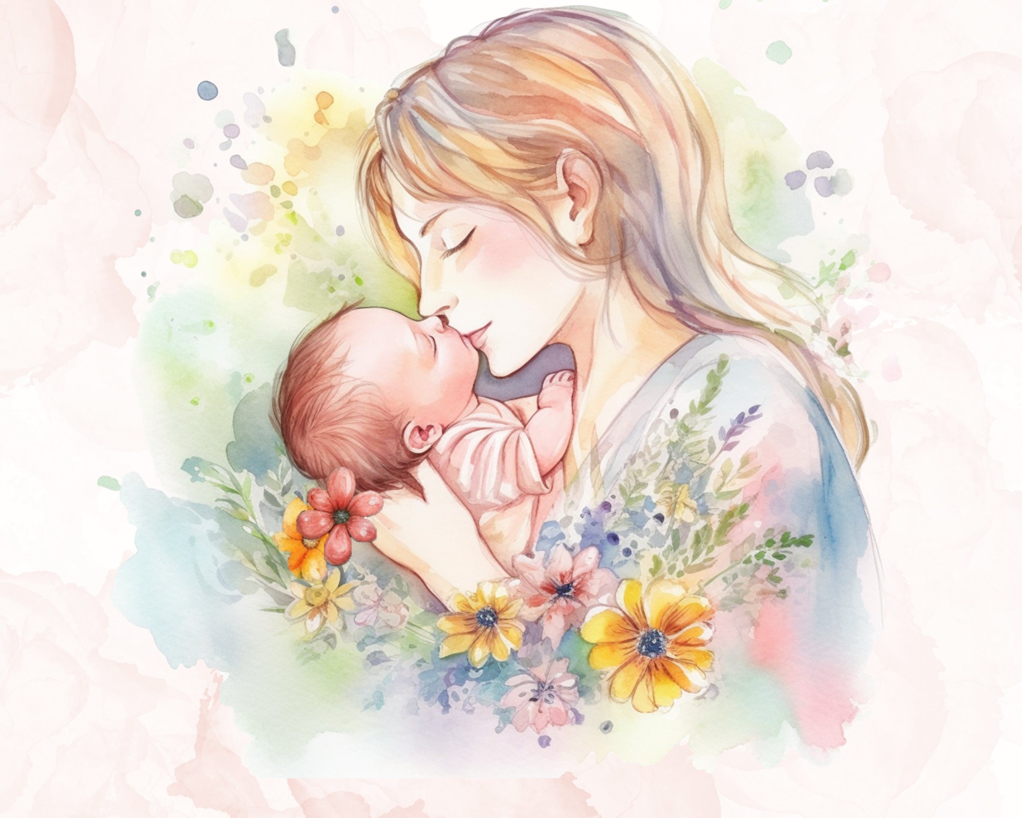 Watercolor Mother and Baby Clipart Set, Newborn Sleeping, PNG Files ...