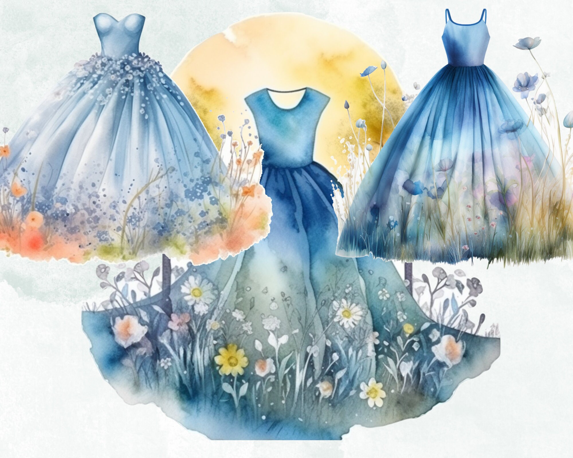 9 Beautiful Princess Dresses With Spring Flowers Digital Illustrations ...