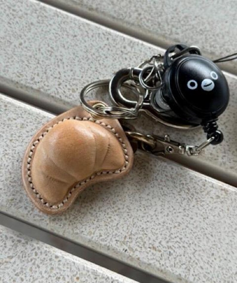 Mini Leather Croissant Keychain Bag Charm - Etsy