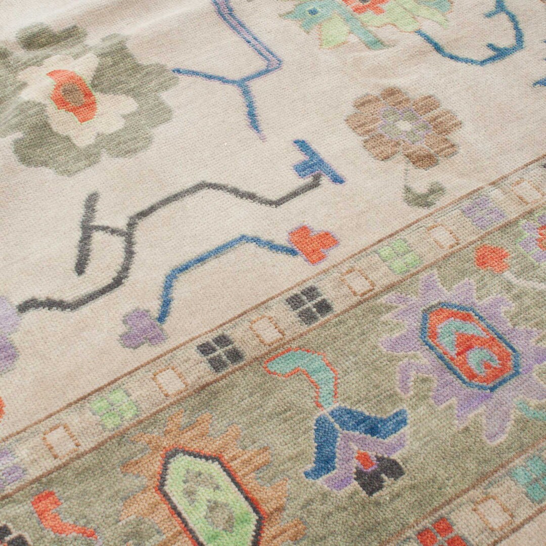 8x5 Beige Turkish Oushak Area Rug, Beige Green Oushak Rug, Handmade ...