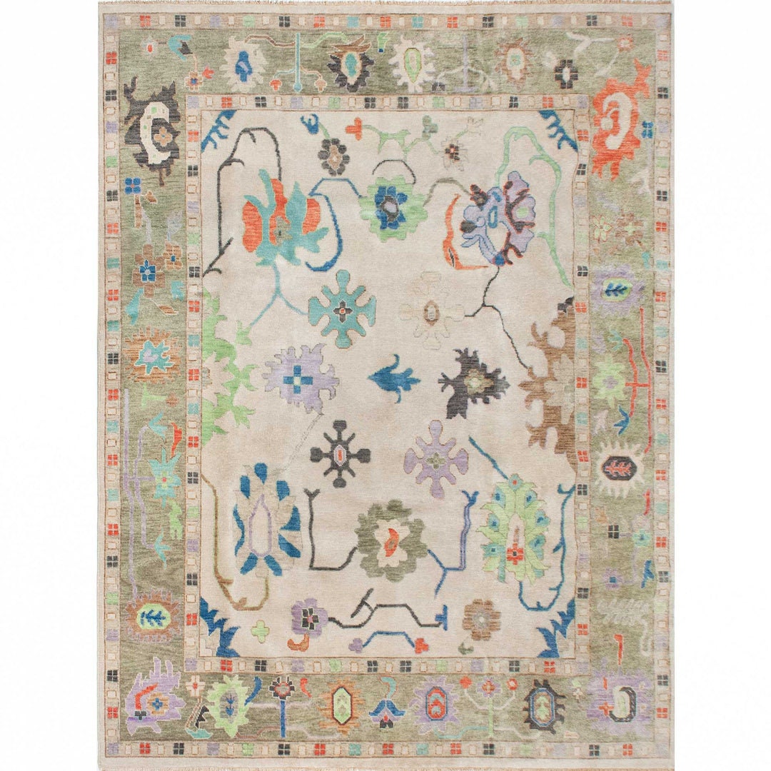 8x5 Beige Turkish Oushak Area Rug, Beige Green Oushak Rug, Handmade ...