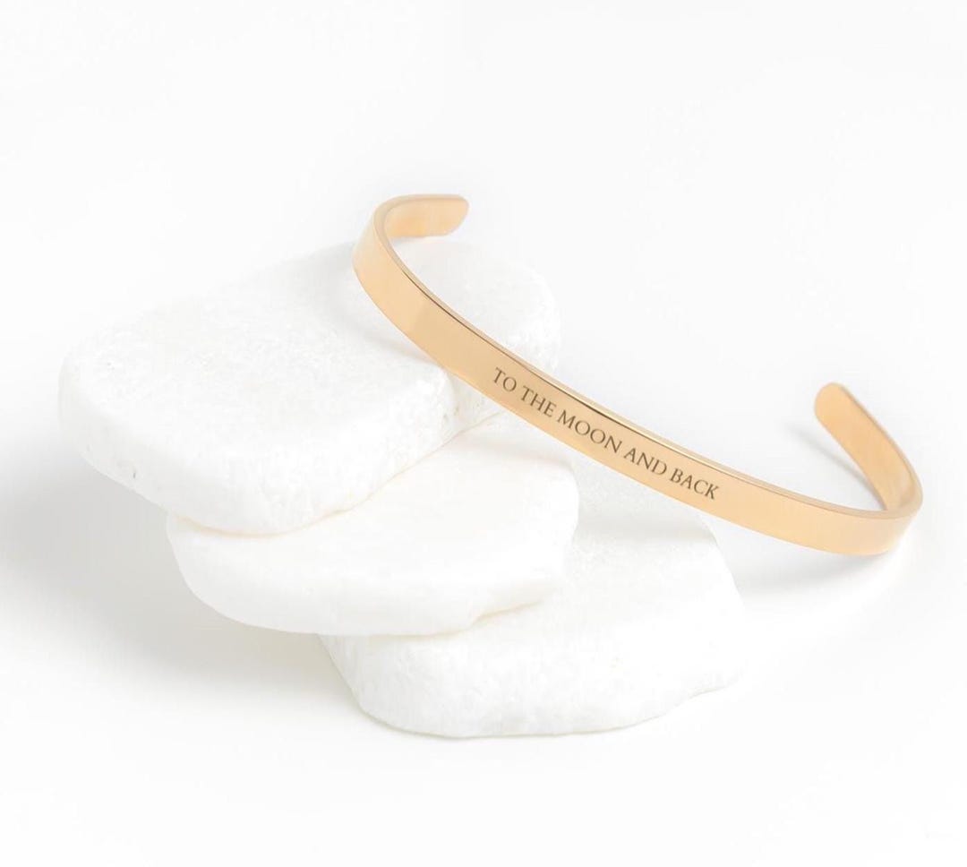 I Love You to the Moon and Back Cuff Bracelet: Engraved Stainless Steel ...