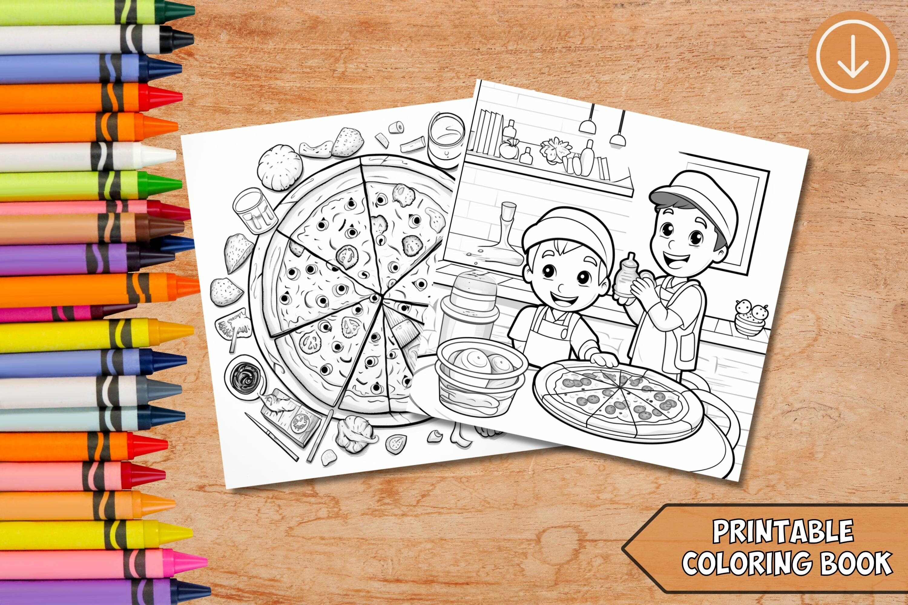 Pizza Coloring Book Kids Coloring Book Kids Party Favor Coloring Page ...