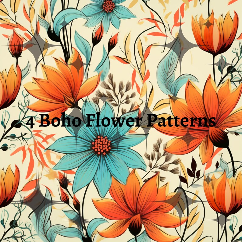 Four Boho Flower Patterns SVG, Png, Eps, Dxf, Pdf, Digital Cut File, Cricut Maker, Silhouette ...