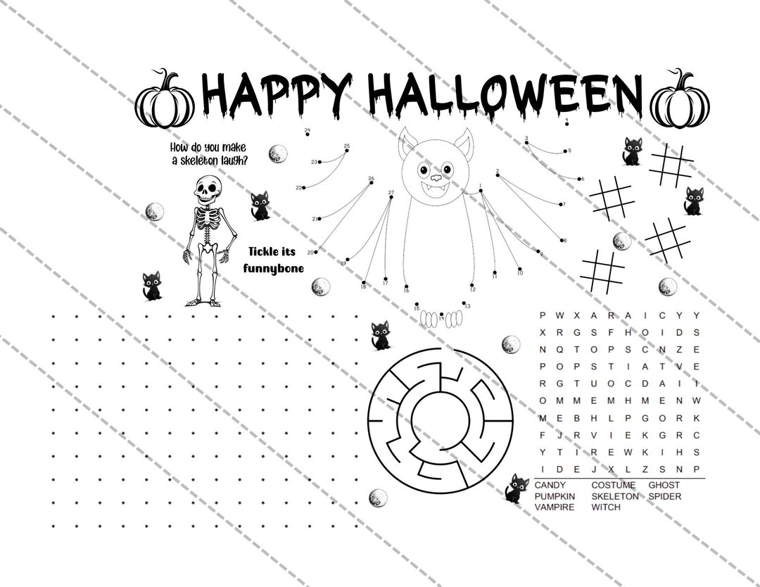 Happy Halloween Party Kids Coloring Placemat Printable Custom Spa Party ...