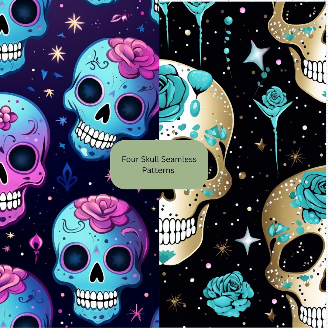 Skull Seamless Patterns Png Svg Halloween Theme Spooky - Etsy