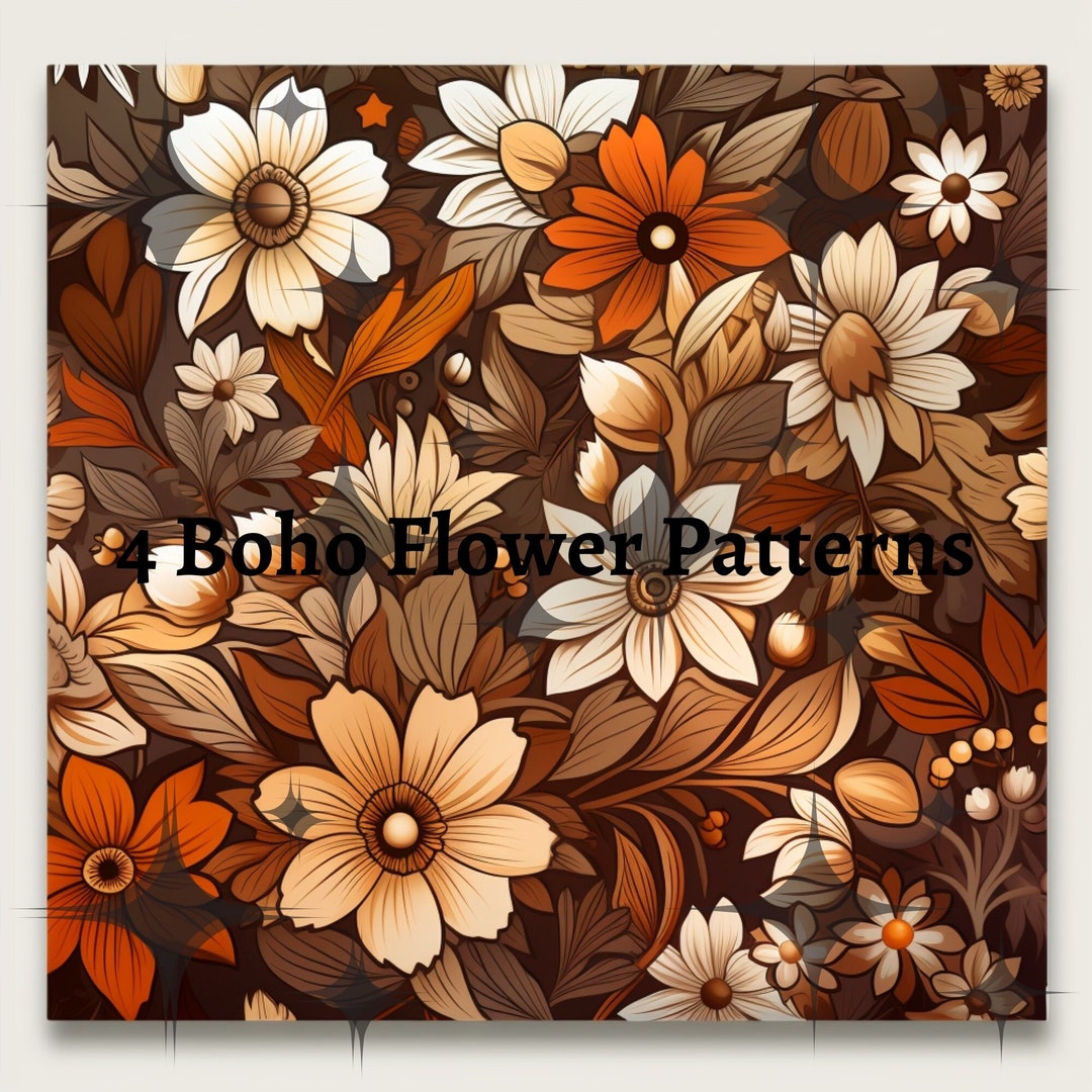 4 Neutral Boho Flower Patterns SVG, Png, Eps, Dxf, Pdf, Digital Cut ...
