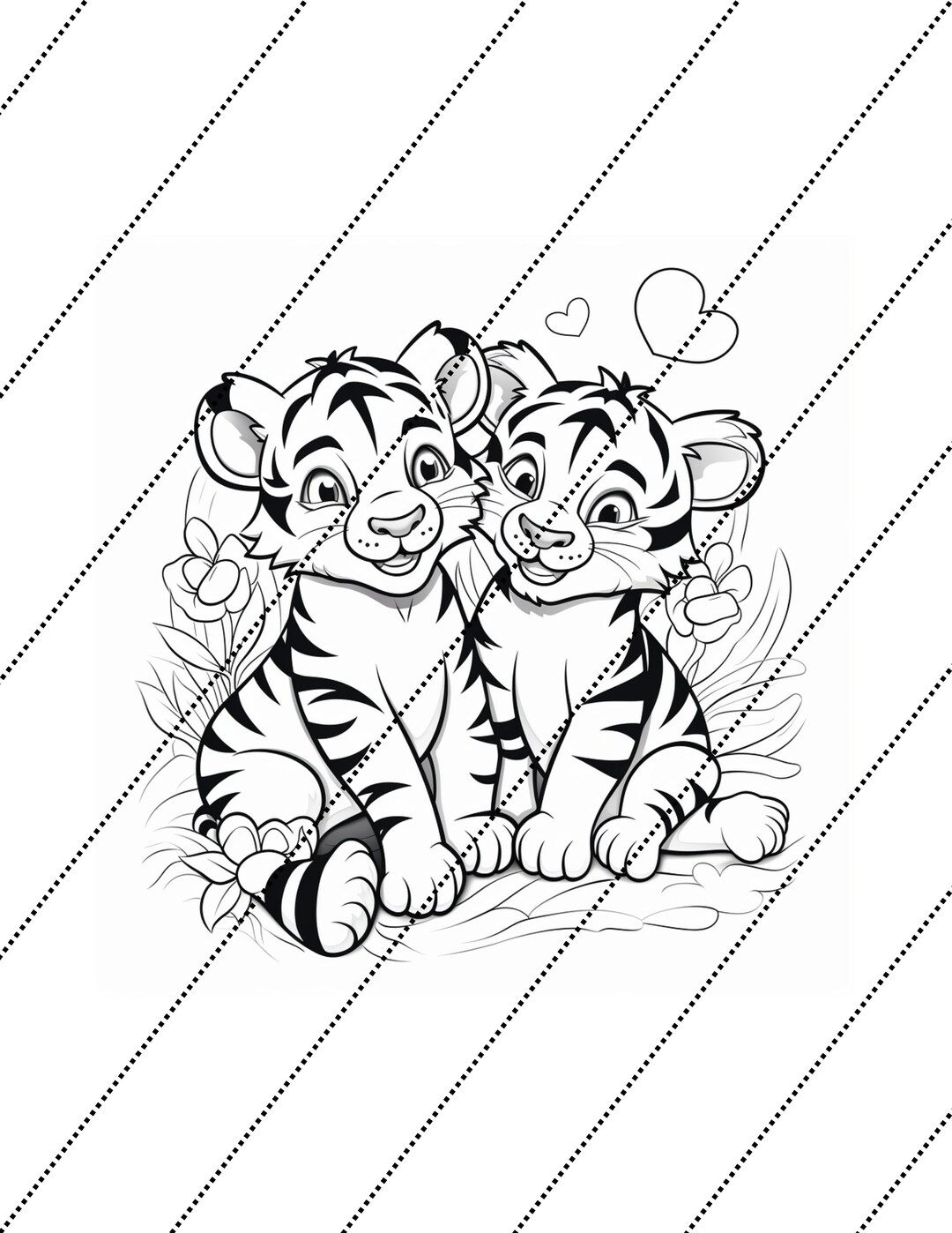 Tigers Valentines Kids Coloring Page Coloring Sheet Printable PDF ...