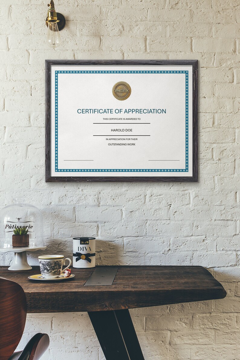 Teal Certificate of Appreciation Customizable Award Templates - Etsy