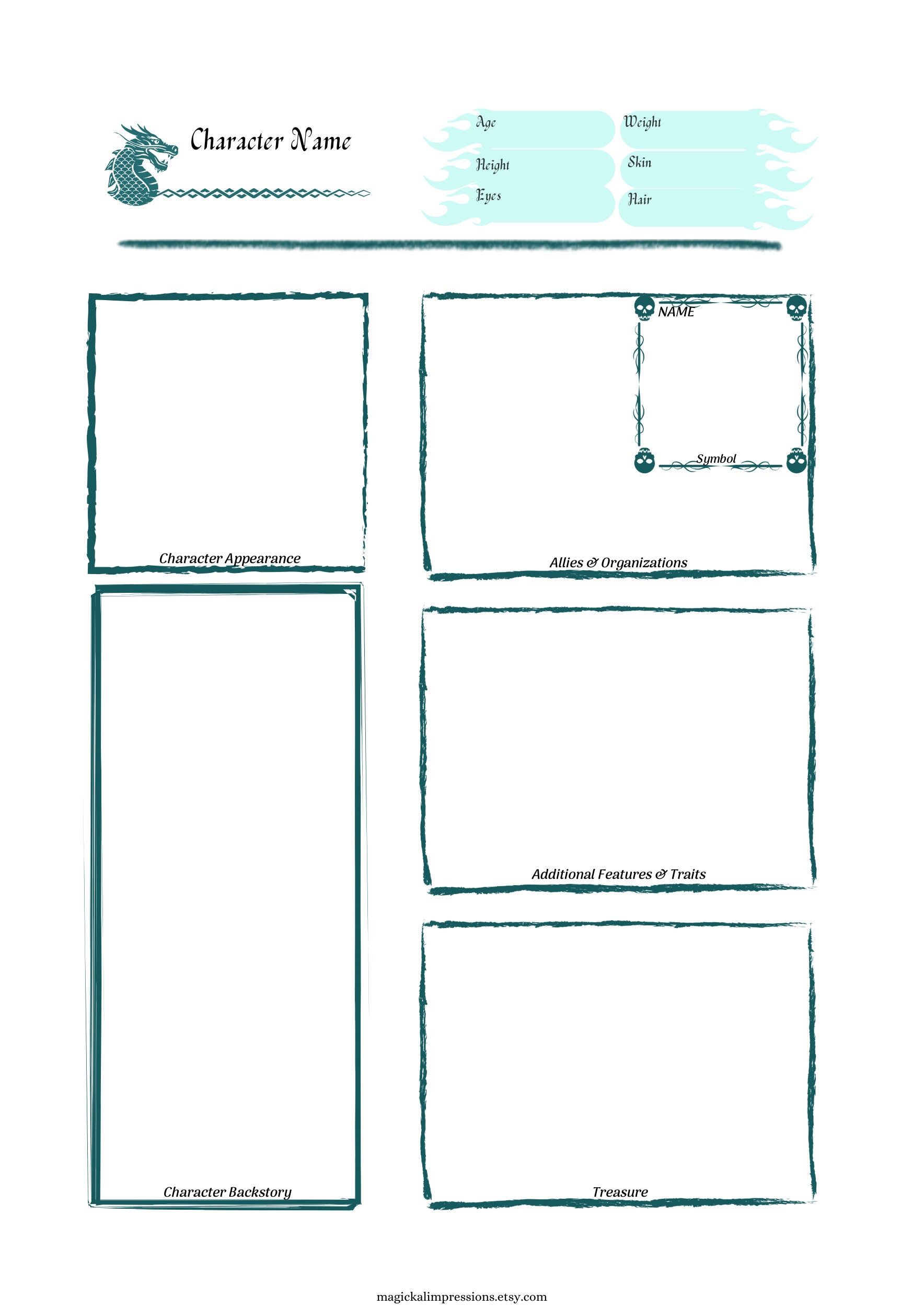 Ultimate D&D Character Sheets Bundle Printable RPG Templates Teal ...