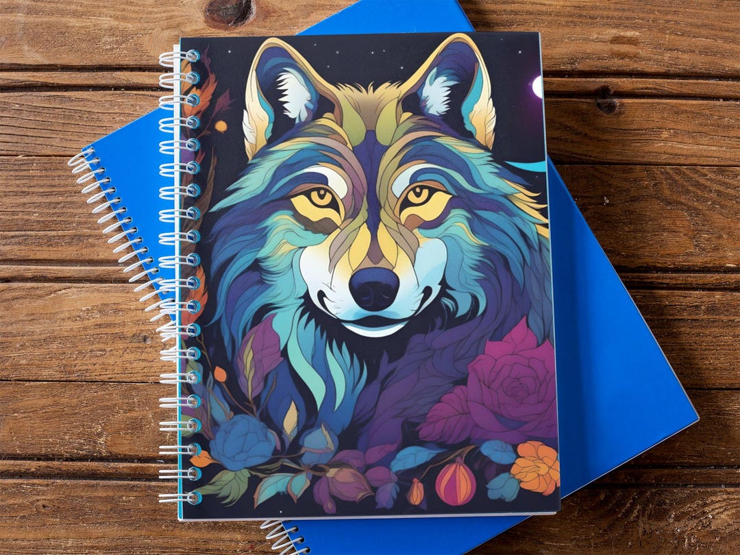 Wolf Design Spiral Notebook - Majestic Radiating Wolf Spiral Notebook ...