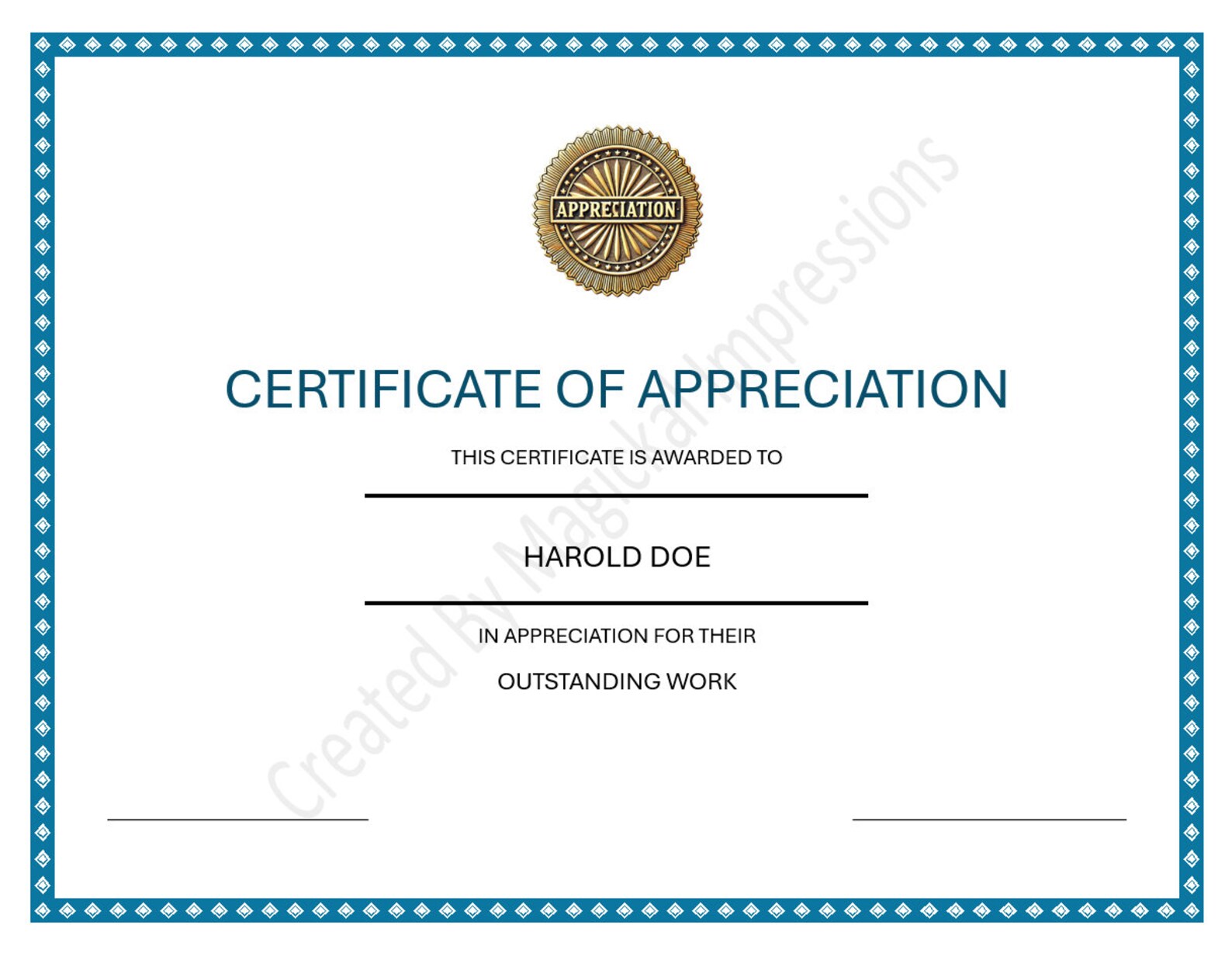 Teal Certificate of Appreciation Customizable Award Templates - Etsy