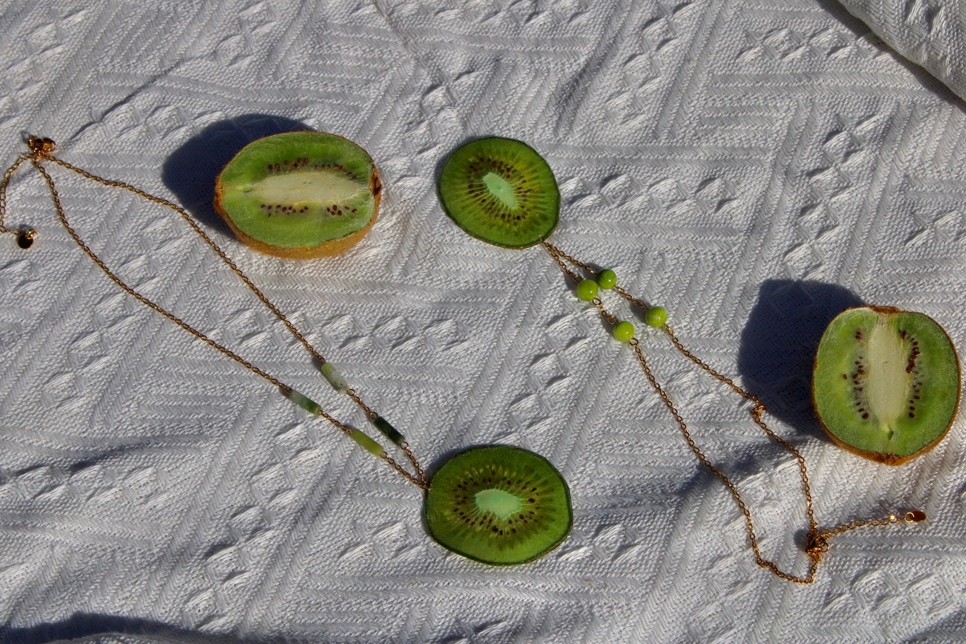Kiwi Necklaces Beaded Necklaces-cute Necklaces Gift for Her Glass Bead Necklace Kiwi Slice ...