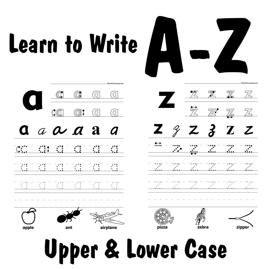 Learn to Write A-Z Upper / Lower Printable Alphabet Handwriting Aid ...