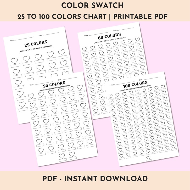 Printable Color Swatch, Color Swatch Chart, Color Swatch Template, DIY ...