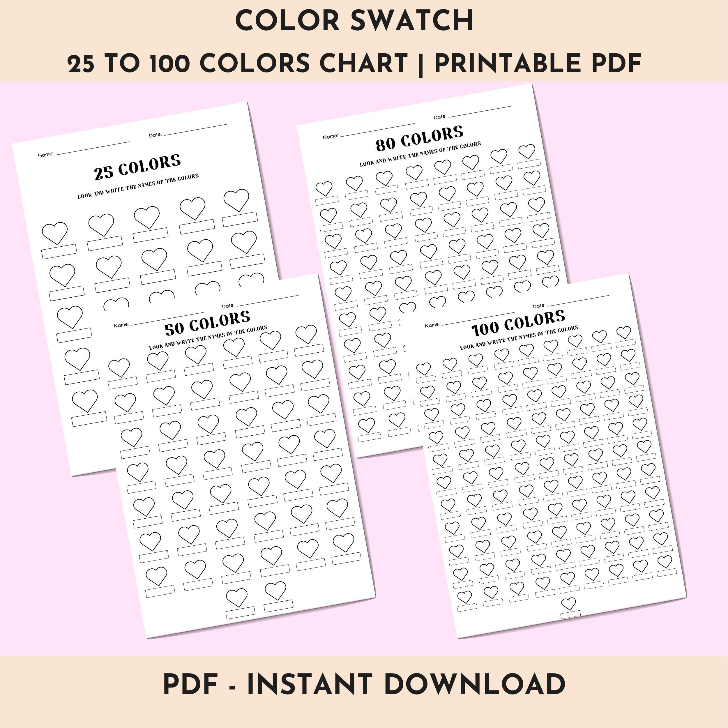 Printable Color Swatch, Color Swatch Chart, Color Swatch Template, DIY ...