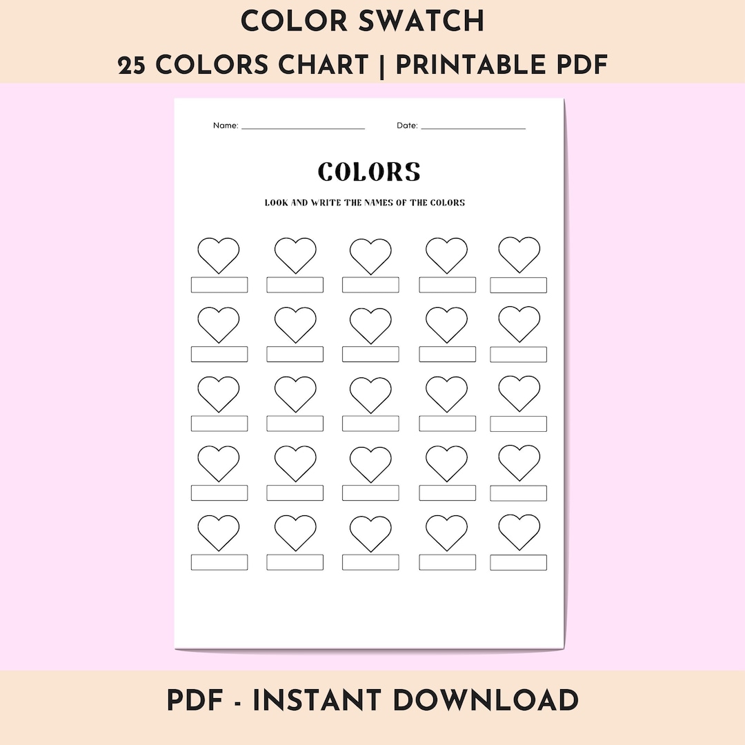 Printable Color Swatch, Color Swatch Chart, Color Swatch Template, DIY ...