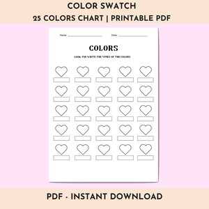 Printable Color Swatch, Color Swatch Chart, Color Swatch Template, DIY ...