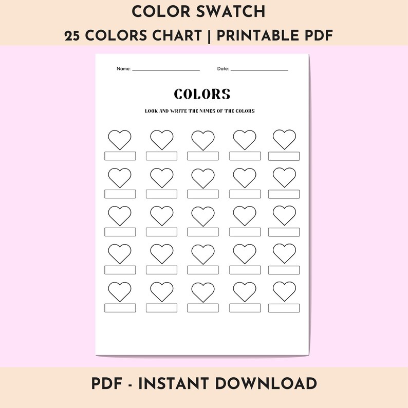 Printable Color Swatch, Color Swatch Chart, Color Swatch Template, DIY ...